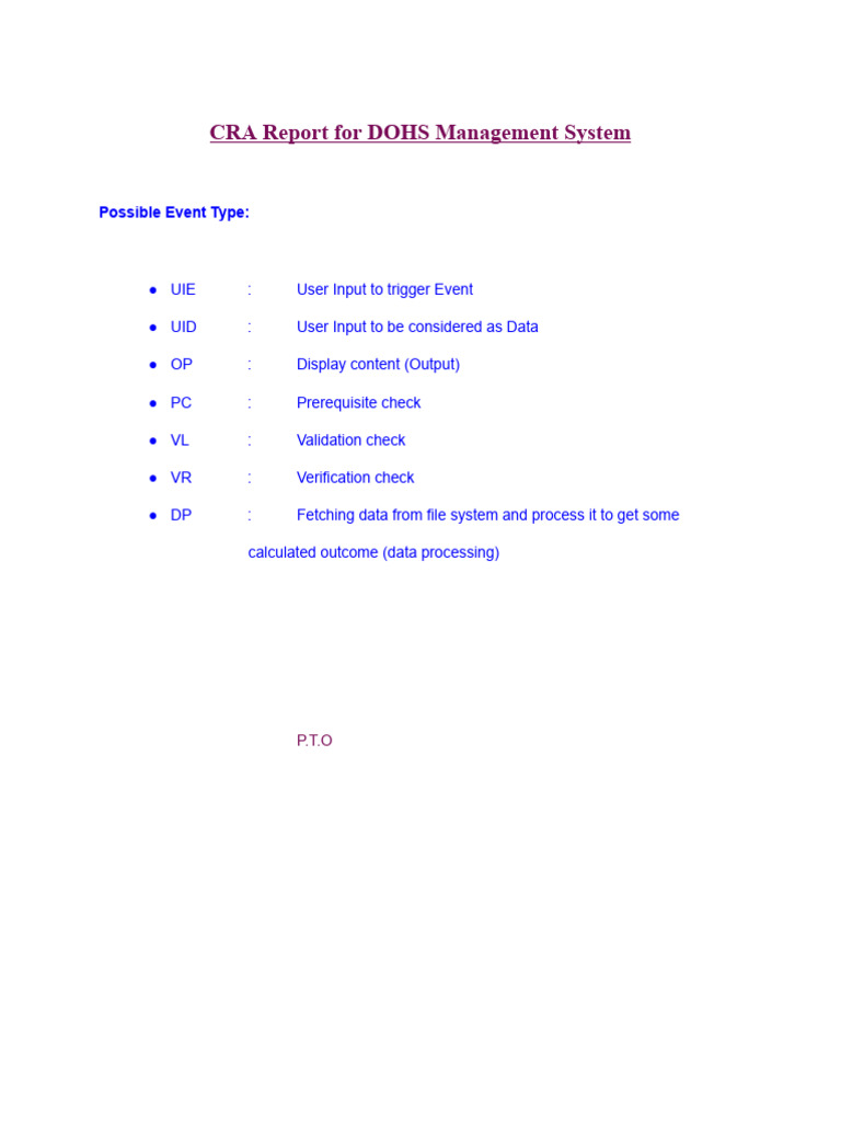 CRA Report For DOHS Management System | PDF | Password | Login