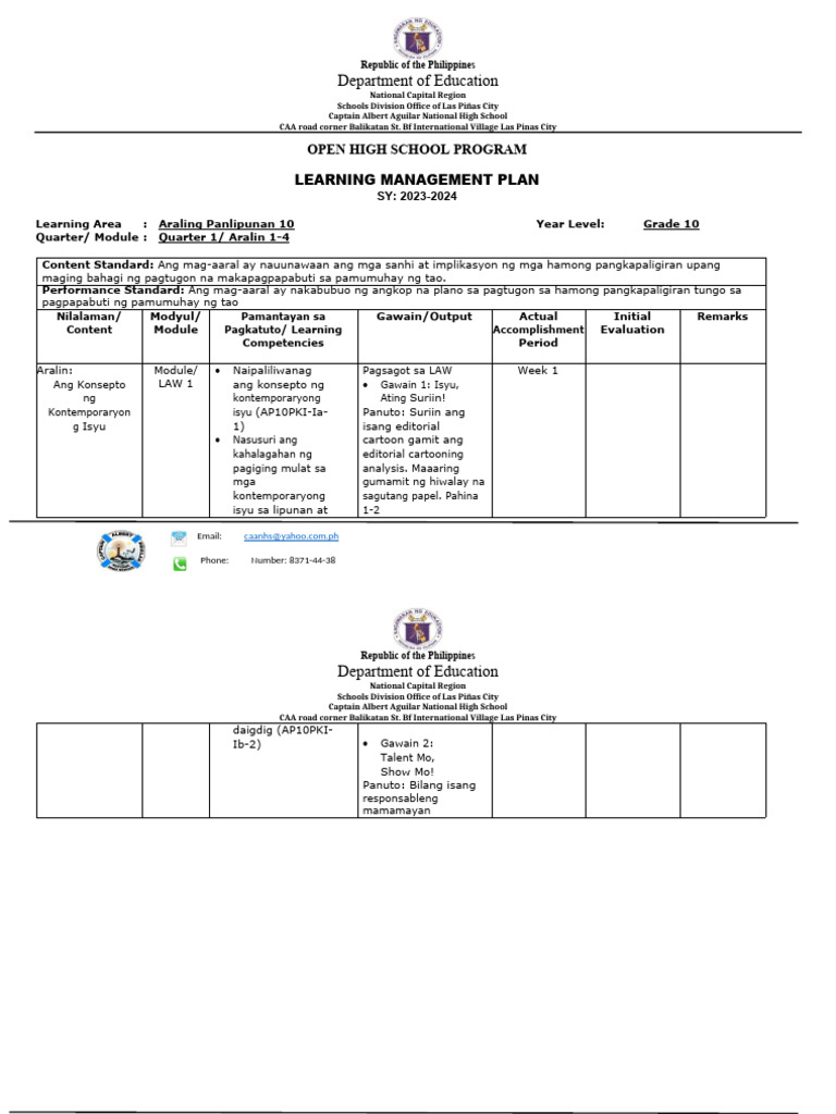 OHSP Sample Learning Plan | PDF