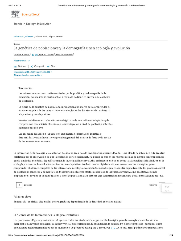 Genética de Poblaciones y Demografía Unen Ecología y Evolución ...