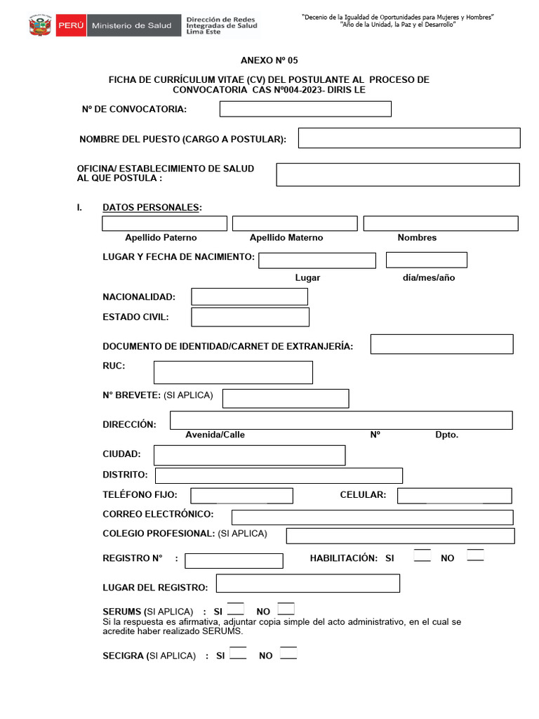 Ficha de CV para Convocatoria CAS 2023 | PDF