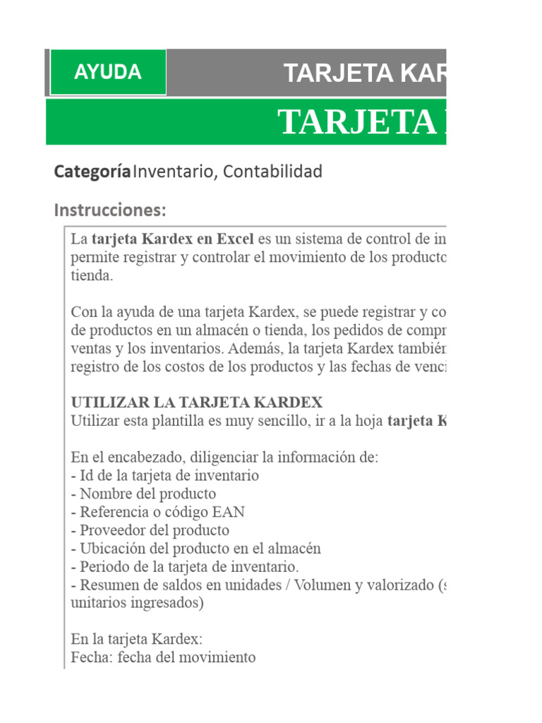 Plantilla Tarjeta Kardex en Excel | PDF | Microsoft Excel | Inventario