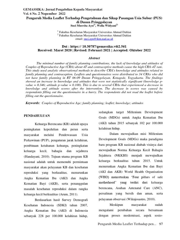 Pengaruh Media Leaflet Terhadap Pengetahuan Dan Sikap Pasangan Usia ...