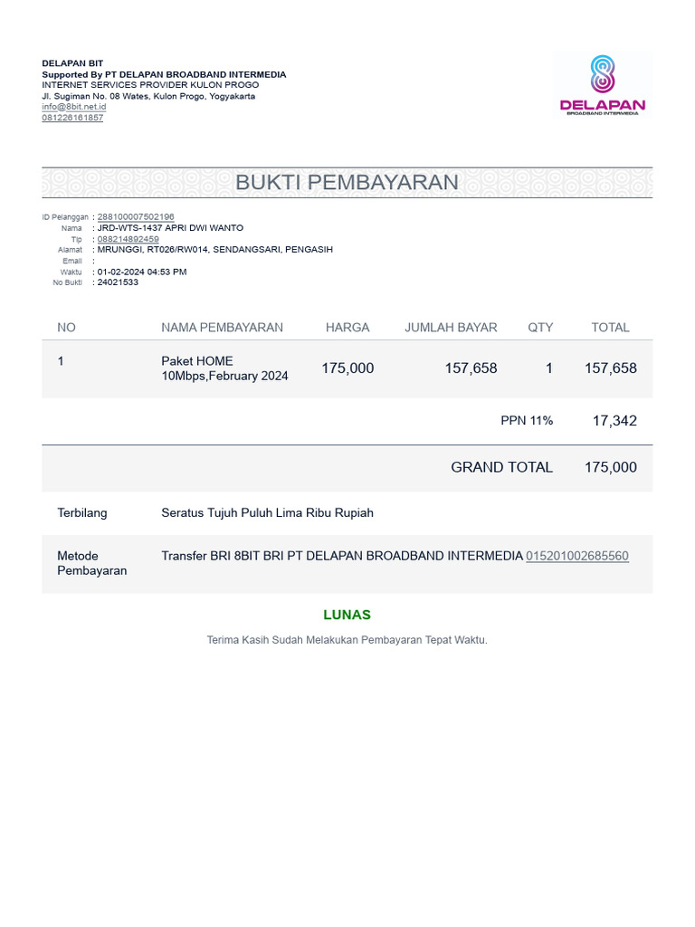 E-BIlling System Bukti Pembayaran | PDF