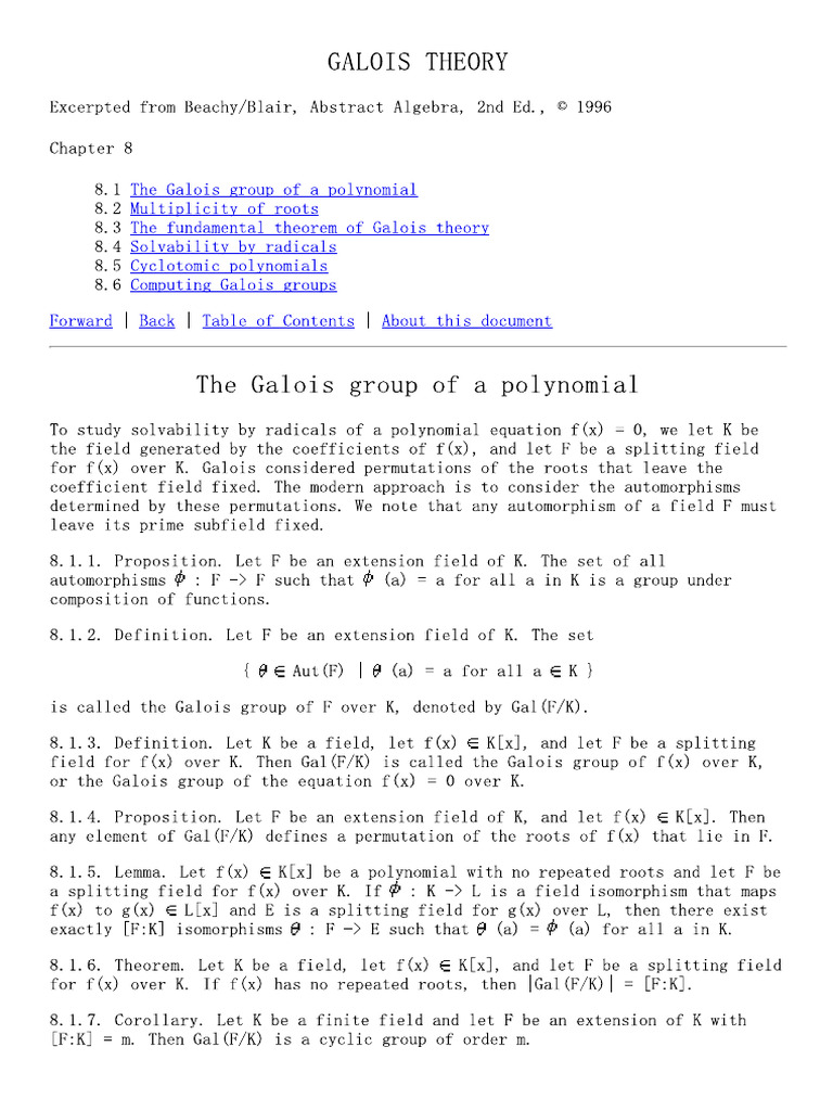 ABSTRACT ALGEBRA ON LINE - Galois Theory | PDF