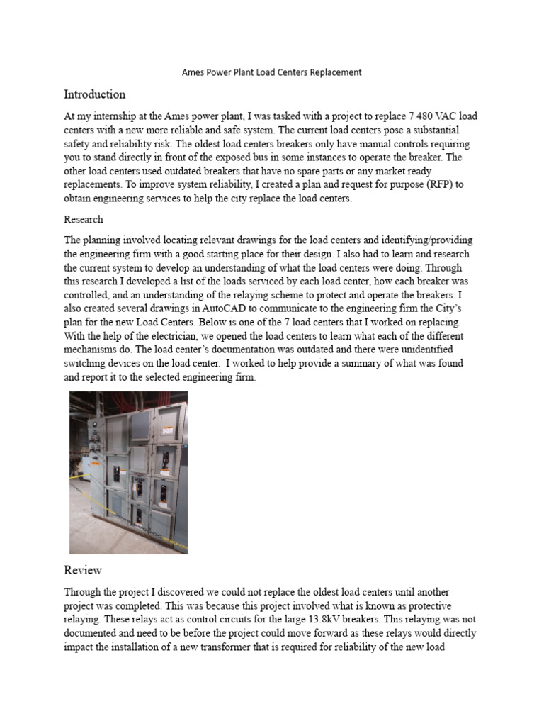 Ames Power Plant Load Center Upgrade | PDF | Reliability Engineering ...