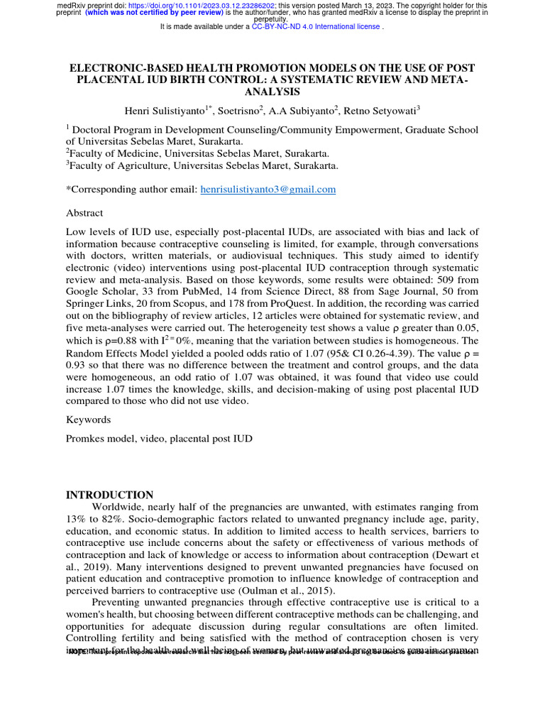 Electronic-Based Health Promotion Models On The Us | PDF | Meta Analysis | Birth Control