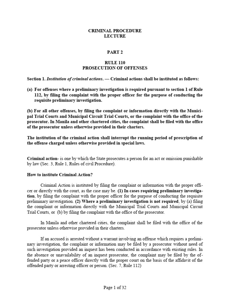 Rule 110 Prosecution of Offenses | PDF | Prosecutor | Statute Of Limitations