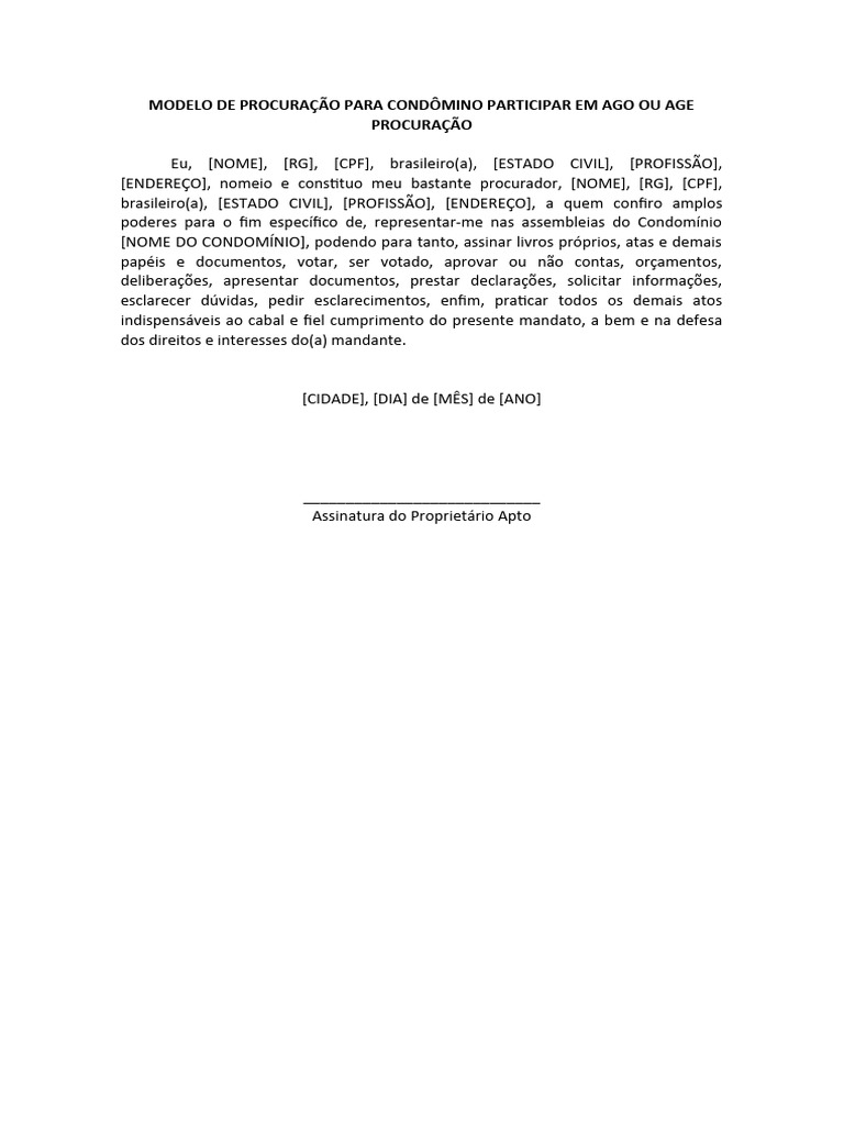 Modelo de Procuracao para Condomino Participar em Ago Ou Age | PDF
