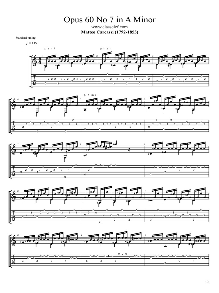 Opus 60 No 7 in A Minor by Matteo Carcassi | PDF | Character Encoding