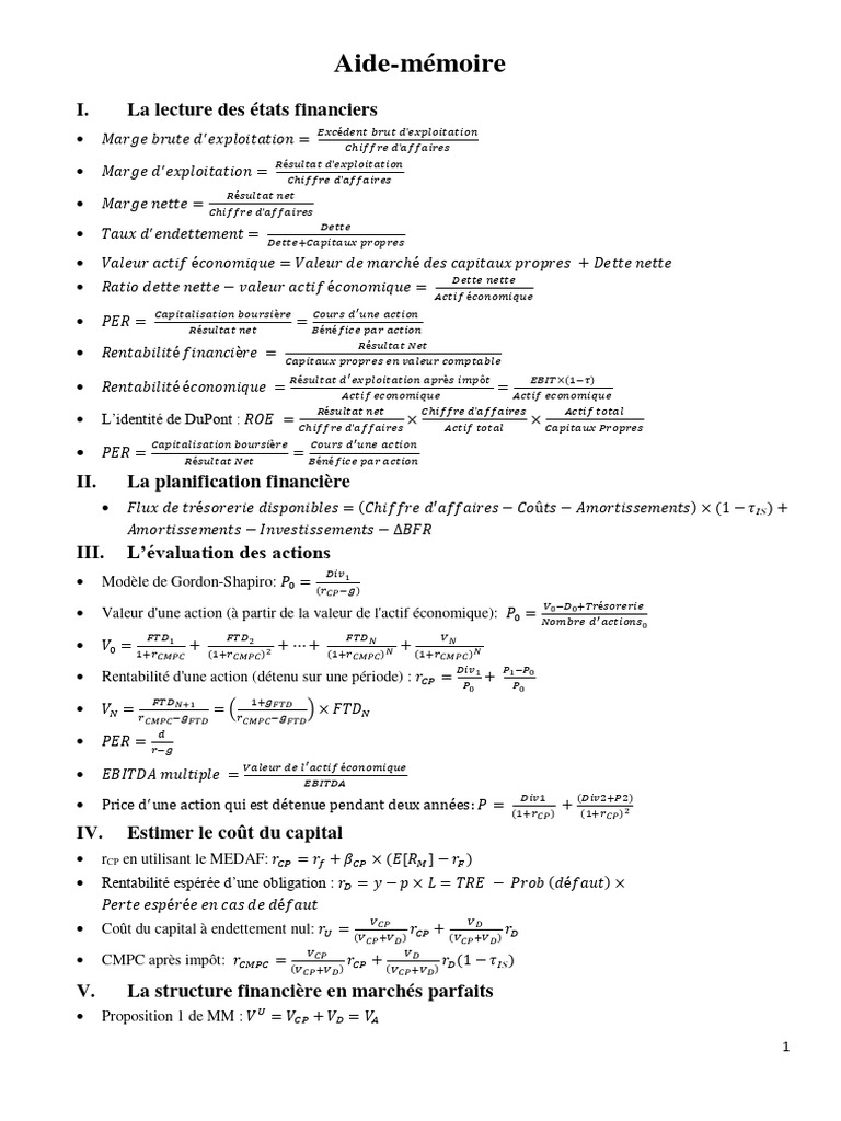 Aide Memoire | PDF | Prêts | Économie