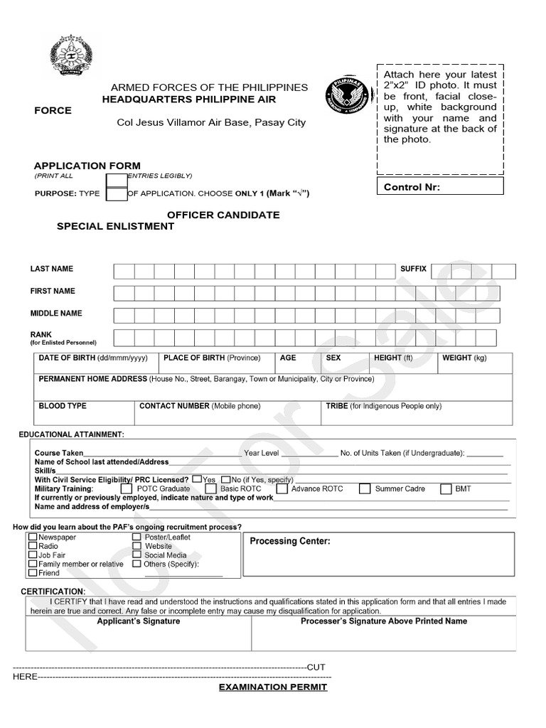 PAF Officer Candidate Application Form | PDF