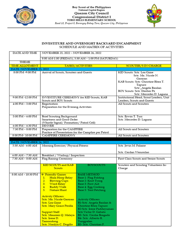 Investiture Camping Program | PDF | Outdoor Recreation Organizations | Youth Organizations