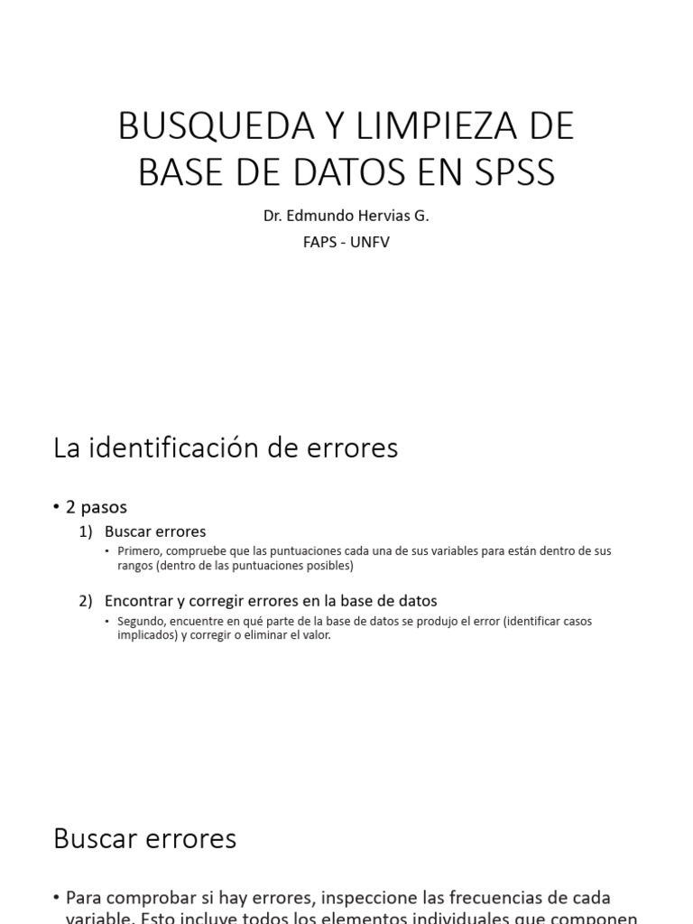 5 BUSQUEDA Y LIMPIEZA DE BASE DE DATOS EN SPSS | PDF