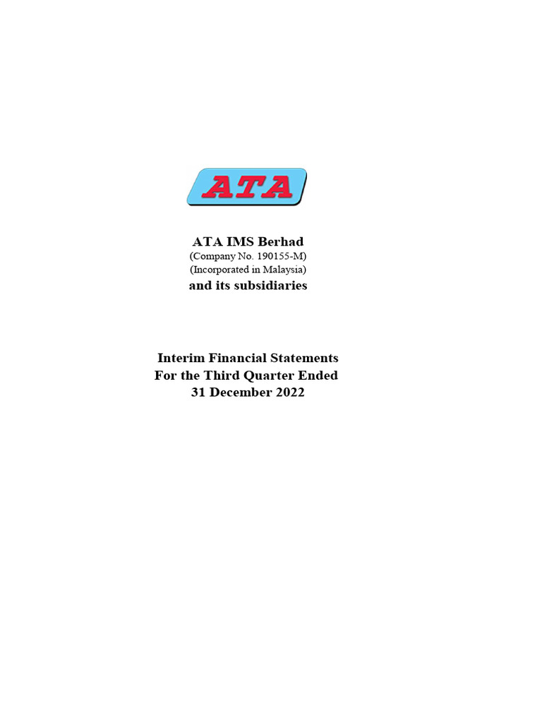 ATA IMS Q3 2022 Financial Report | PDF | Financial Statement | Fixed Asset