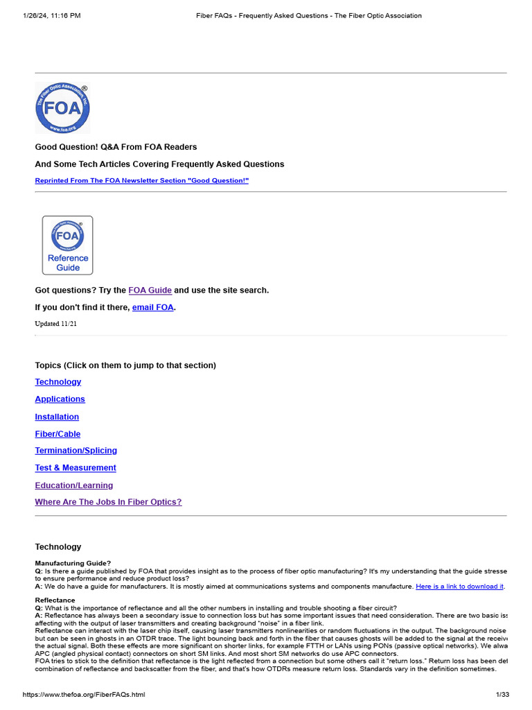 Fiber FAQs - Frequently Asked Questions - The Fiber Optic Association ...