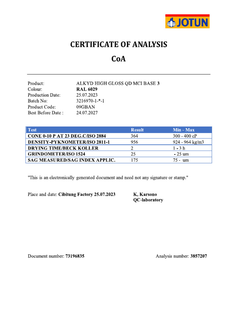 Alkyd High Gloss QD Mci Base 3 Ral 6029 | PDF