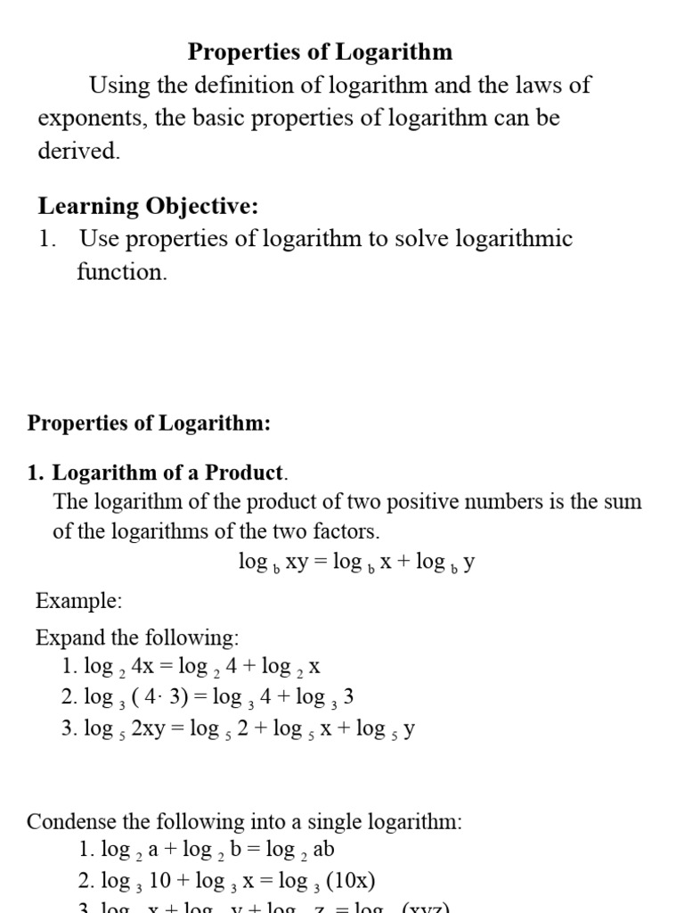 Properties Of Logarithm Pdf Logarithm Number Theory