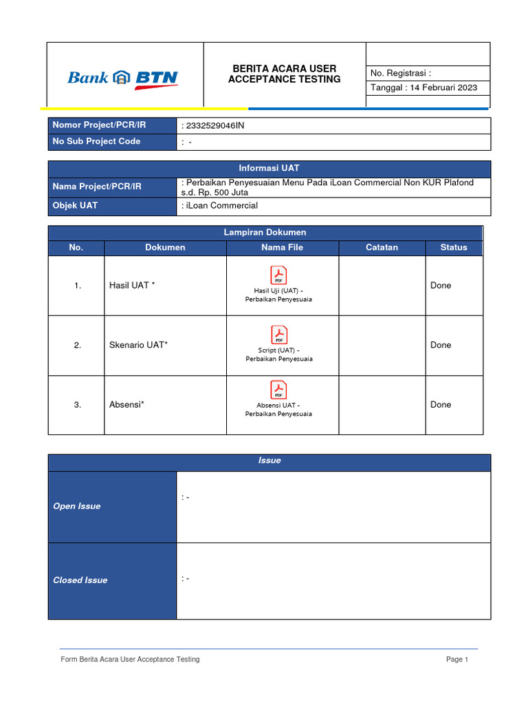 Berita Acara UAT iLoan Commercial | PDF