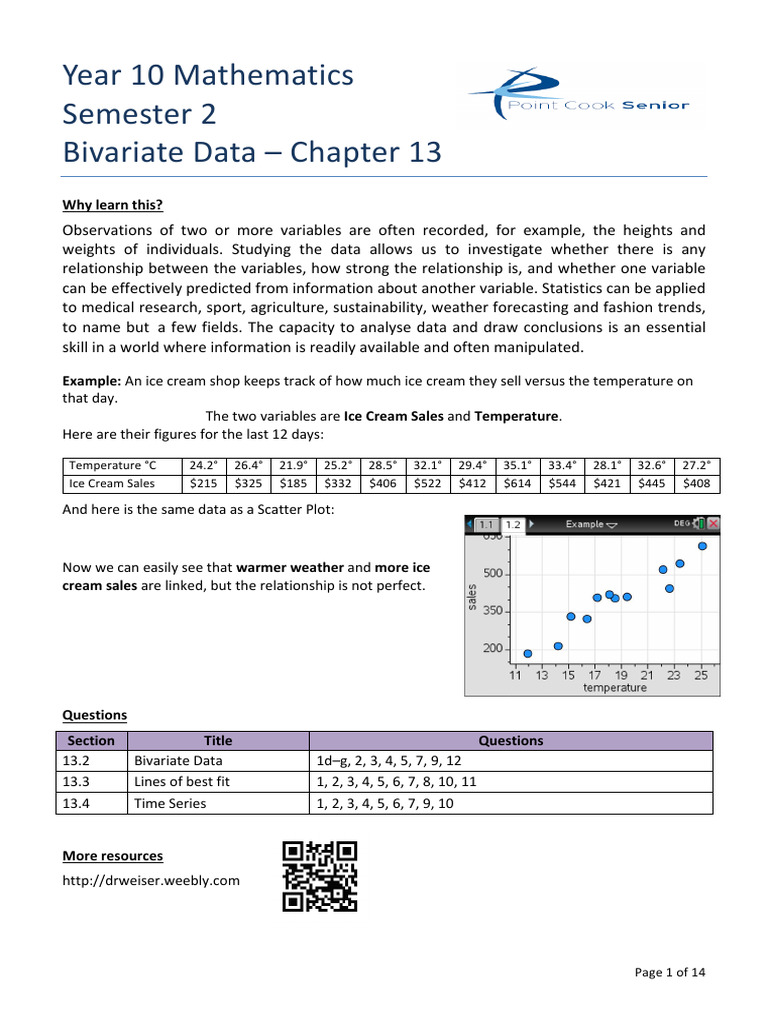 Bivariate Data Year 10 Notes Pwe 2016 | PDF | Scatter Plot | Regression ...