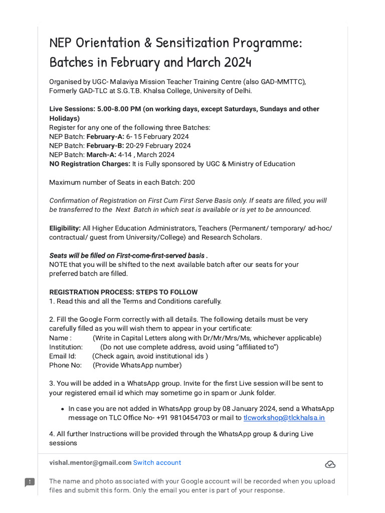 NEP Orientation & Sensitization Programme - Batches in February and ...