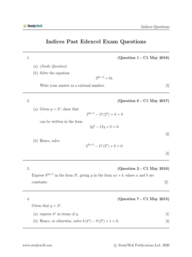 Indices Exam Questions | PDF | Mathematics | Mathematical Objects