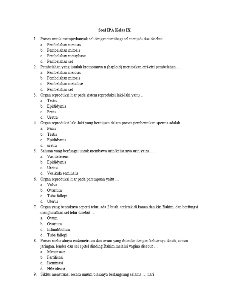 Soal IPA Kelas IX | PDF | Kesehatan Holistik | Sains & Matematika