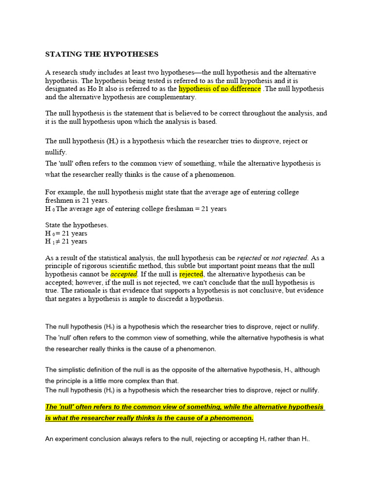 Sample Hypothesis - and Conceptual Framework | PDF | Hypothesis | Null ...