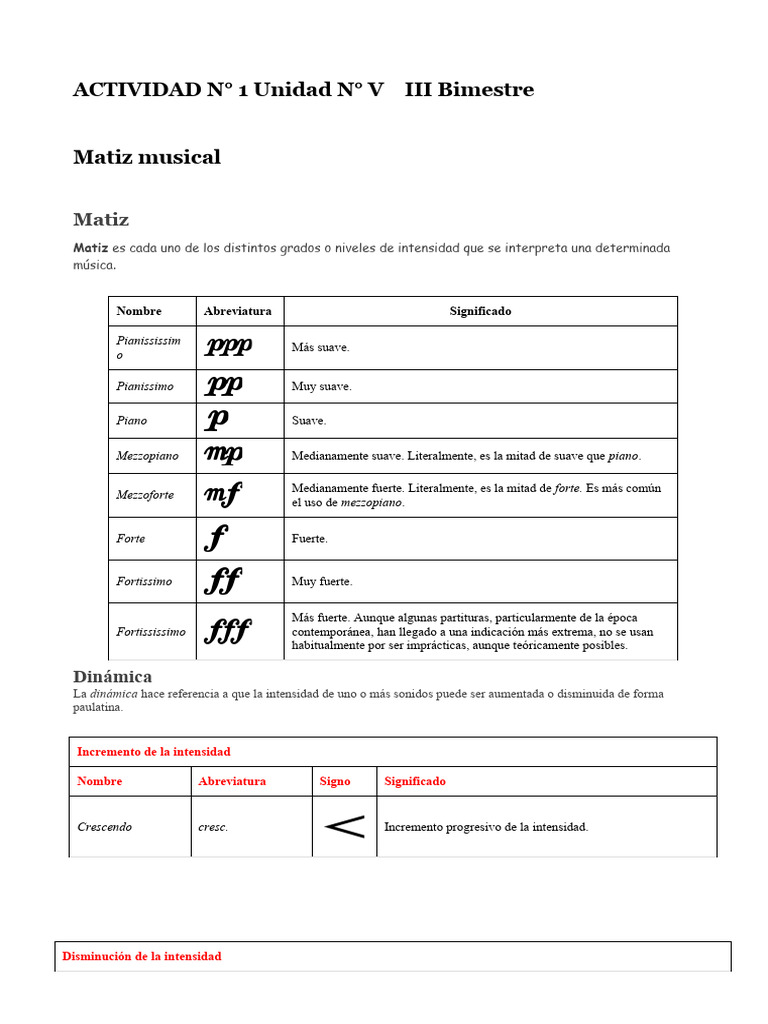 ACTIVIDAD 1 4 Sec. Matices Musicales 3B | PDF | Teoría musical ...