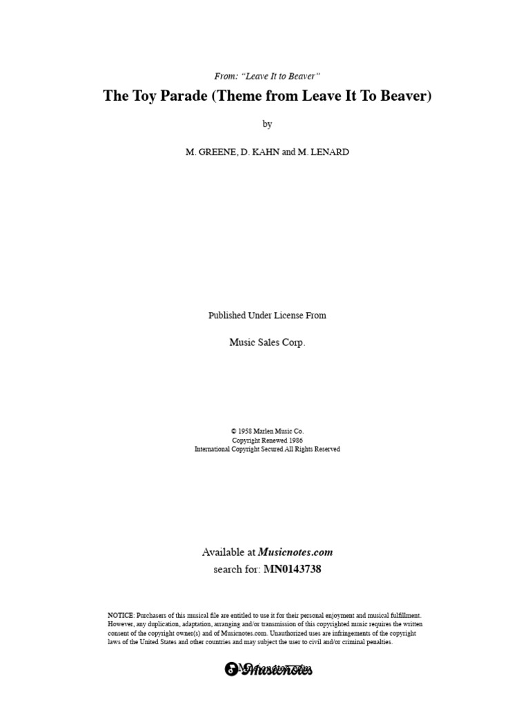 The Toy Parade (Theme From Leave It To Beaver) - From 'Leave It To ...