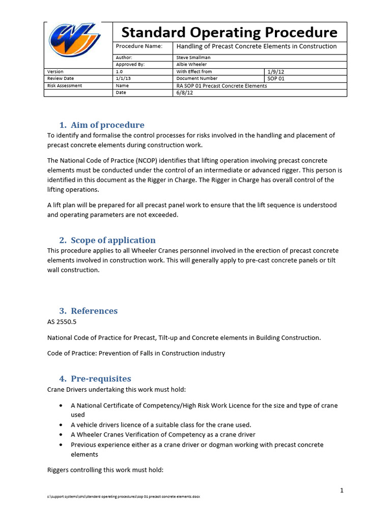 SOP 01 Precast Concrete Elements | PDF | Crane (Machine) | Precast Concrete