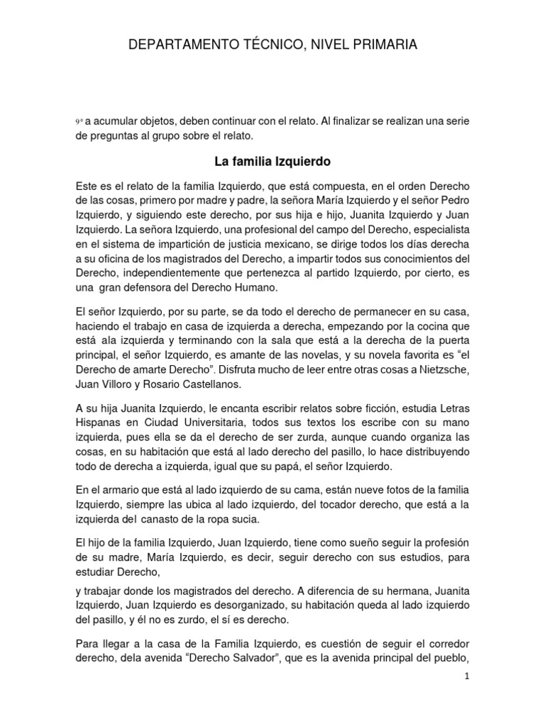 LA FAMILIA IZQUIERDO Ejercicio - Comunicación - Docentes Primaria | PDF