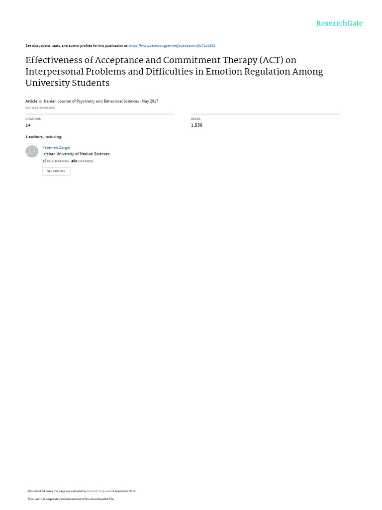 Effectiveness of Acceptance and Commitment Therapy | PDF ...