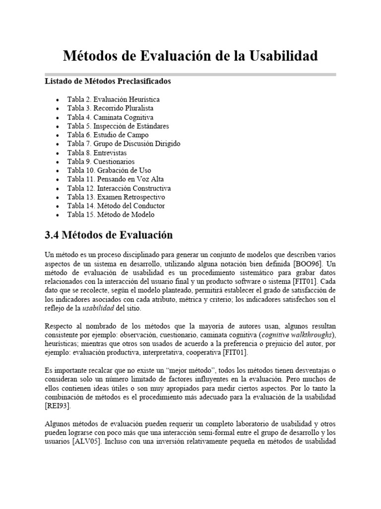 Métodos de Evaluación de Usabilidad | PDF | Usabilidad | Software
