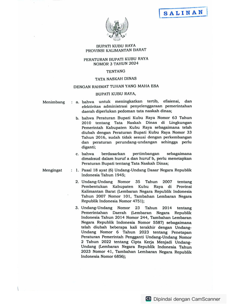 Perbup Tata Naskah Dinas KKR Baru | PDF