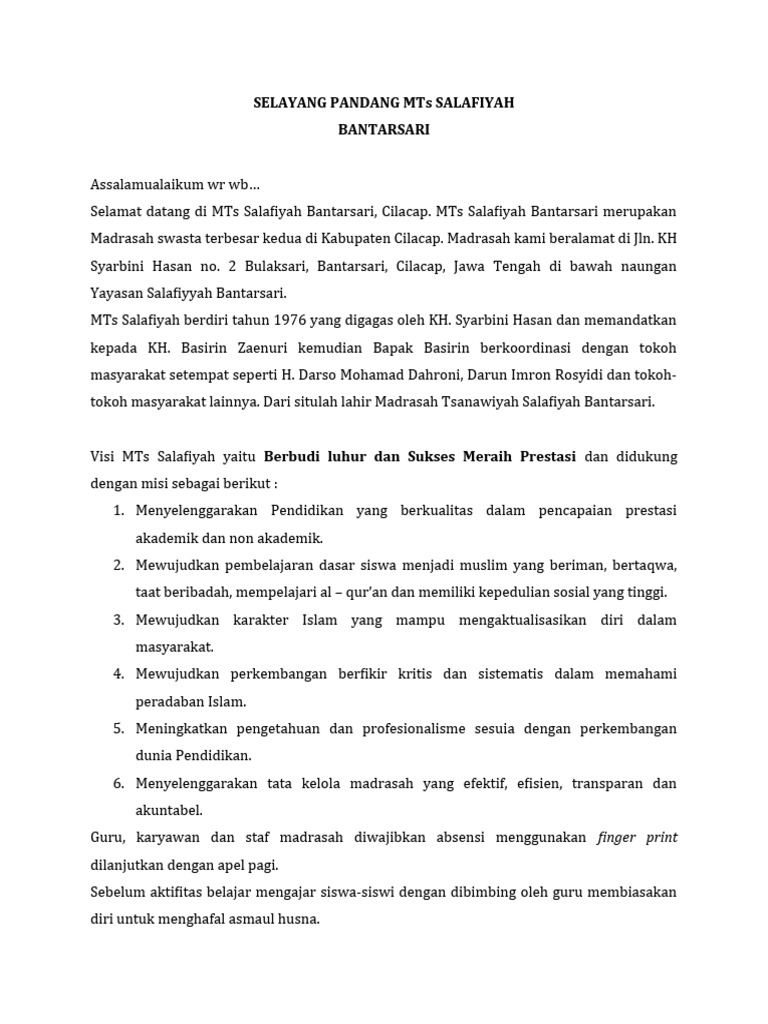 Profil MTs Salafiyah Bantarsari | PDF