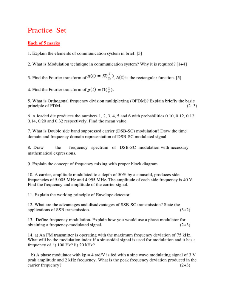 Practice Set | PDF | Frequency Modulation | Modulation