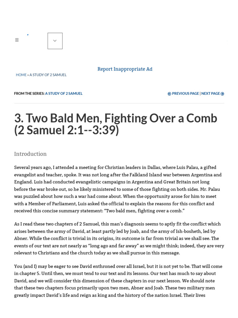 Two Bald Men, Fighting Over A Comb (2 Samuel 2 - 1 - 3 - 39) | PDF ...
