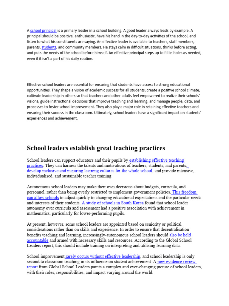 Essential Qualities of Effective Principals | PDF | Leadership | Teachers