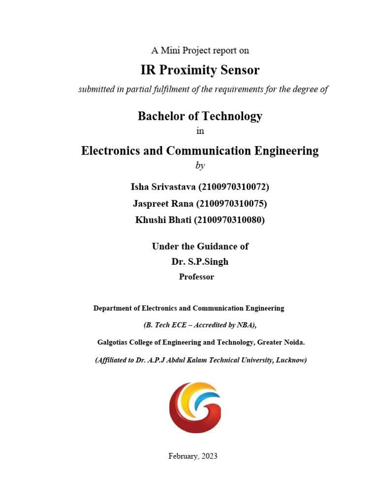 IR Proximity Sensor | PDF | Infrared | Light Emitting Diode