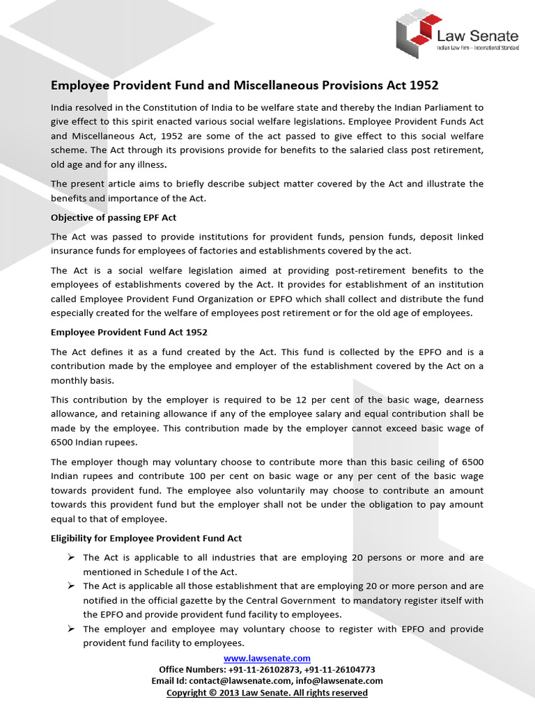 Employee Provident Fund Miscellaneous Act | PDF | Welfare | Employment