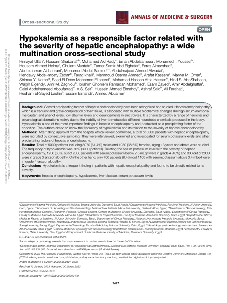 Hypokalemia As A Responsible Factor Related With H. Enceph | PDF ...