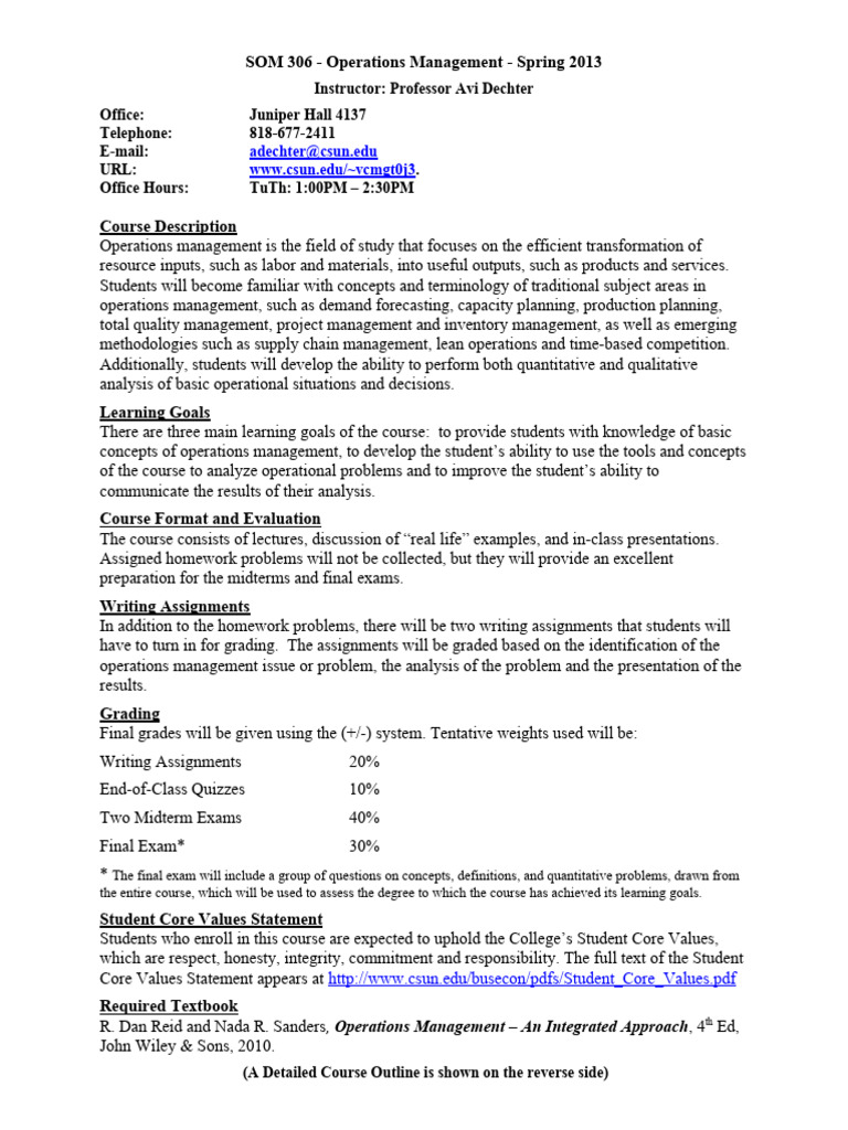 Outline - Sample 04 - International | PDF | Operations Management | Learning