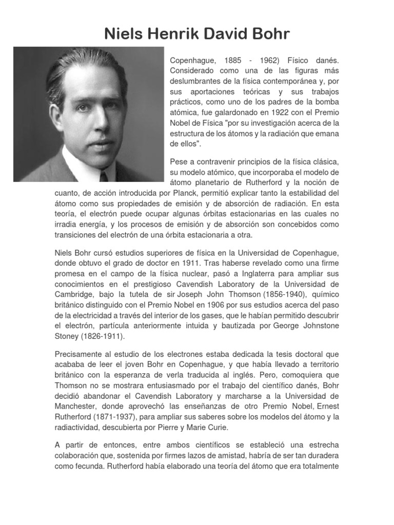 Biografia de Bhor | Descargar gratis PDF | Niels Bohr | Electrón