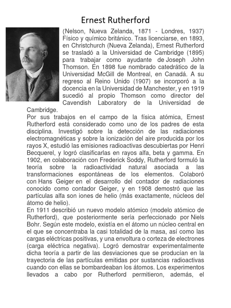 Biografia Rutherford | PDF | Desintegración radioactiva | Núcleo atómico