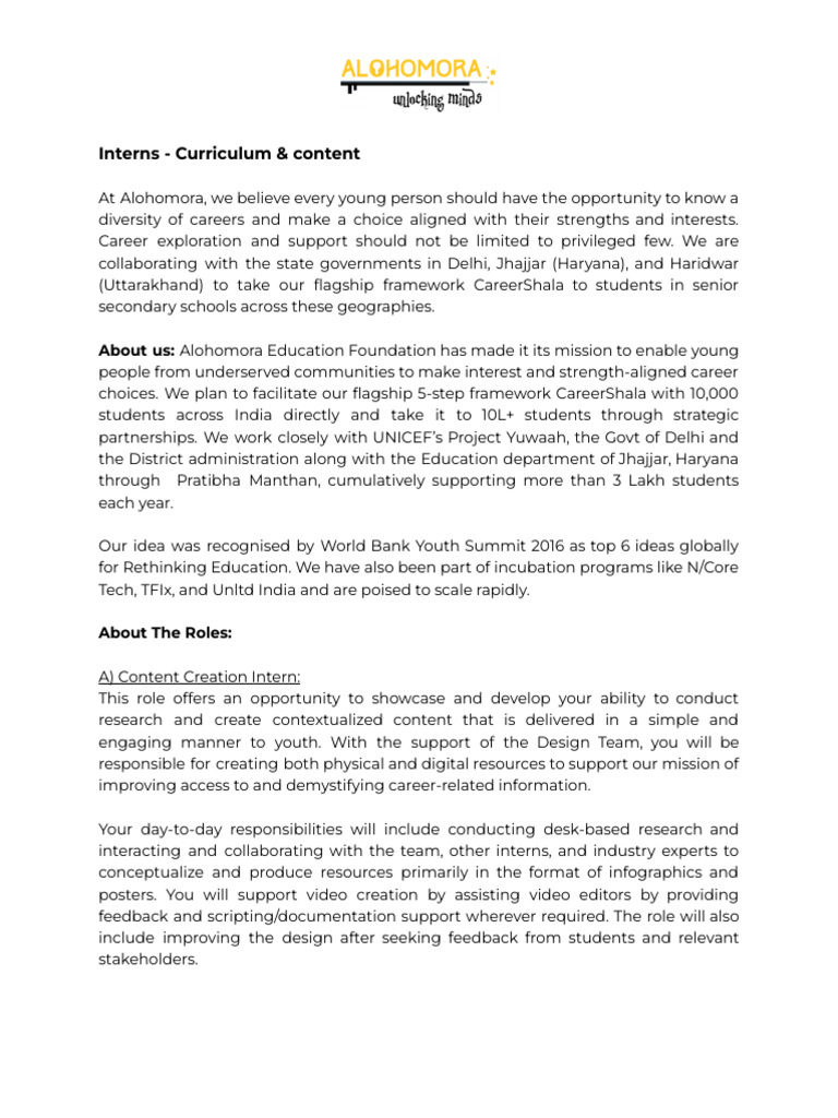 JD Interns - Curriculum Design and Content Design and Creation | PDF | Instructional Design ...