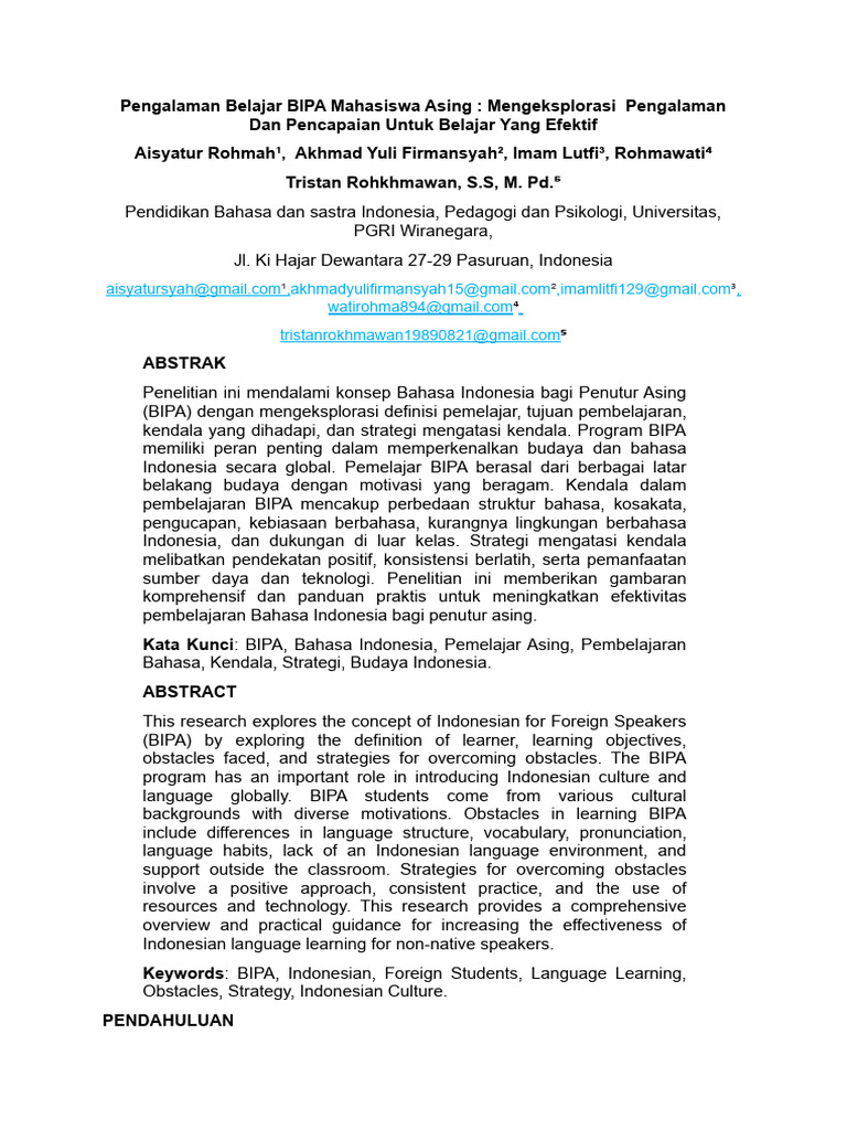 ESSAI KLP 6 BIPA PBSI 21 (Universitas PGRI Wiranegara) | PDF