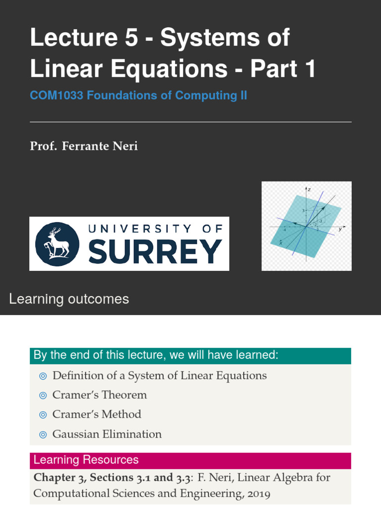 Lectures Com 1033 Lect 5 | PDF | System Of Linear Equations | Matrix (Mathematics)
