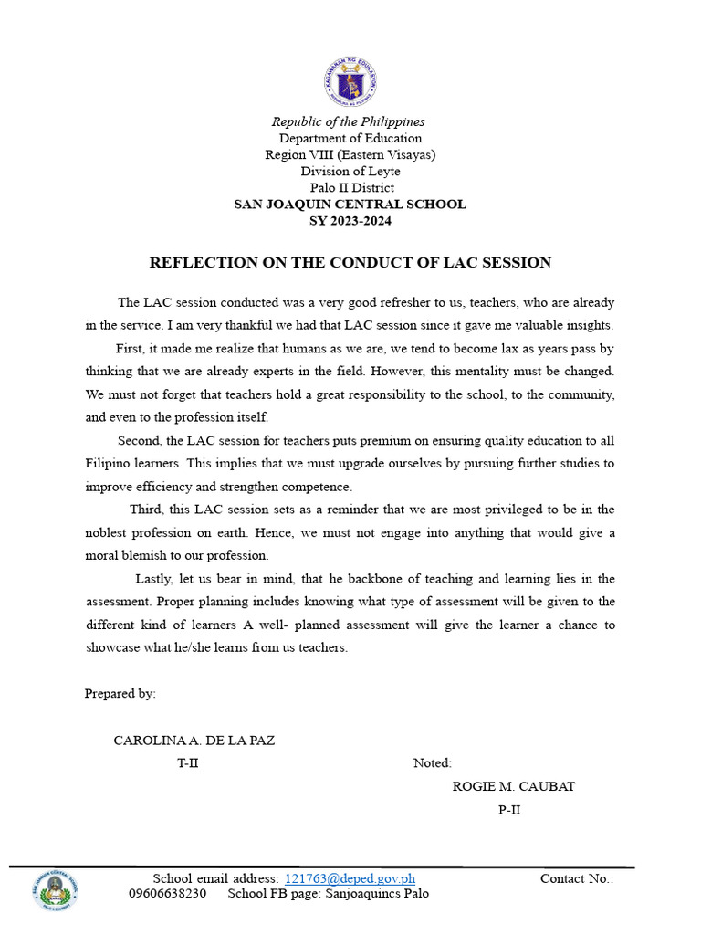 REFLECTION On LAC SESSION | PDF | Wellness