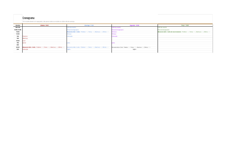 Check-List de Acampa de Verão 2024 - Cronograma | PDF