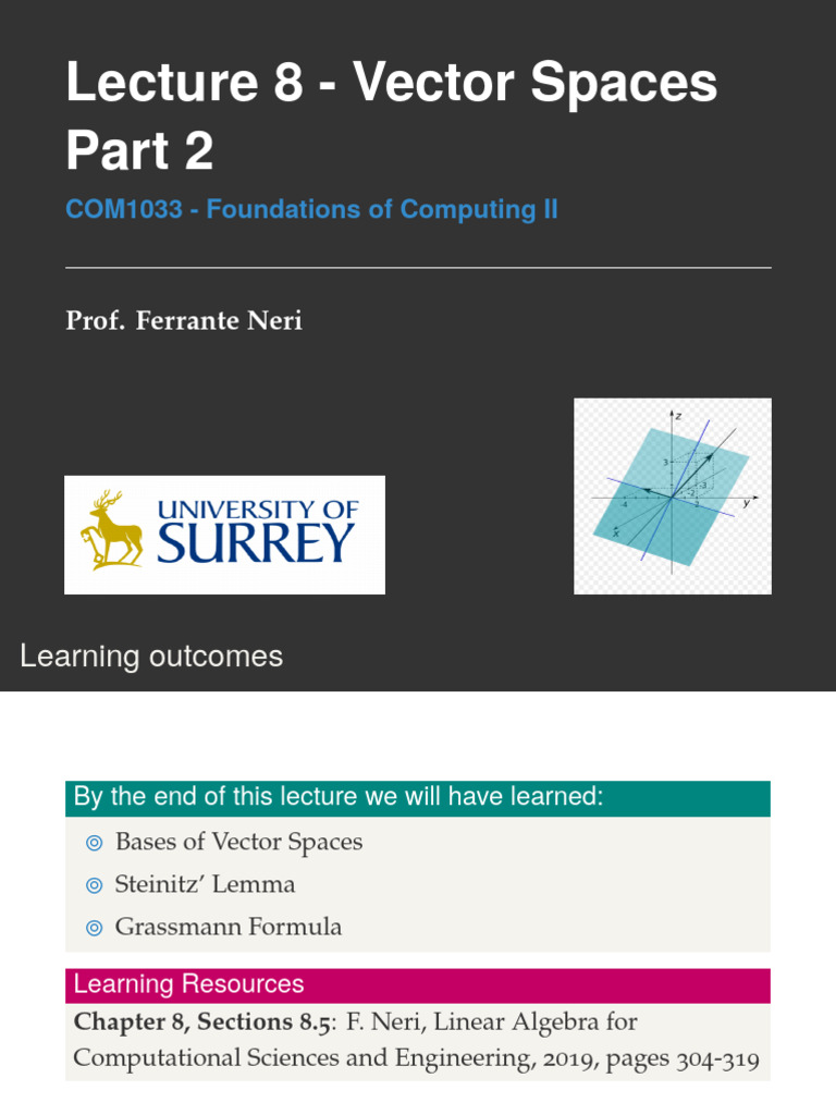 Lecture 8 Com 1033 | Download Free PDF | Basis (Linear Algebra) | Vector Space